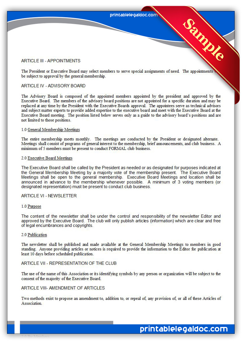 Free Printable Articles Of Association Form (GENERIC) Free Printable Articles Of Association Form (GENERIC)