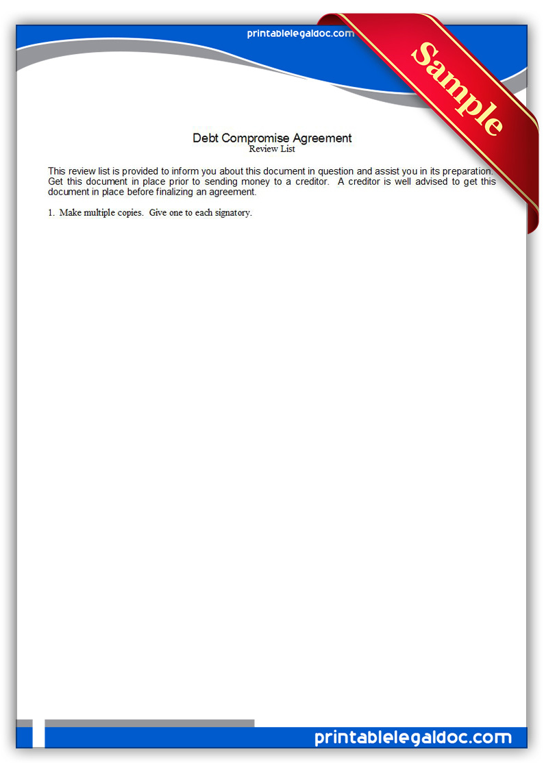 Free Printable Debt Compromise Agreement Form GENERIC Free Printable Debt Compromise Agreement Form GENERIC