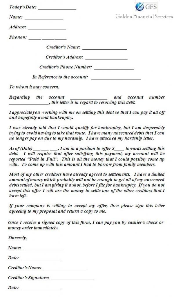Free Printable Settlement Letter Form GENERIC 
