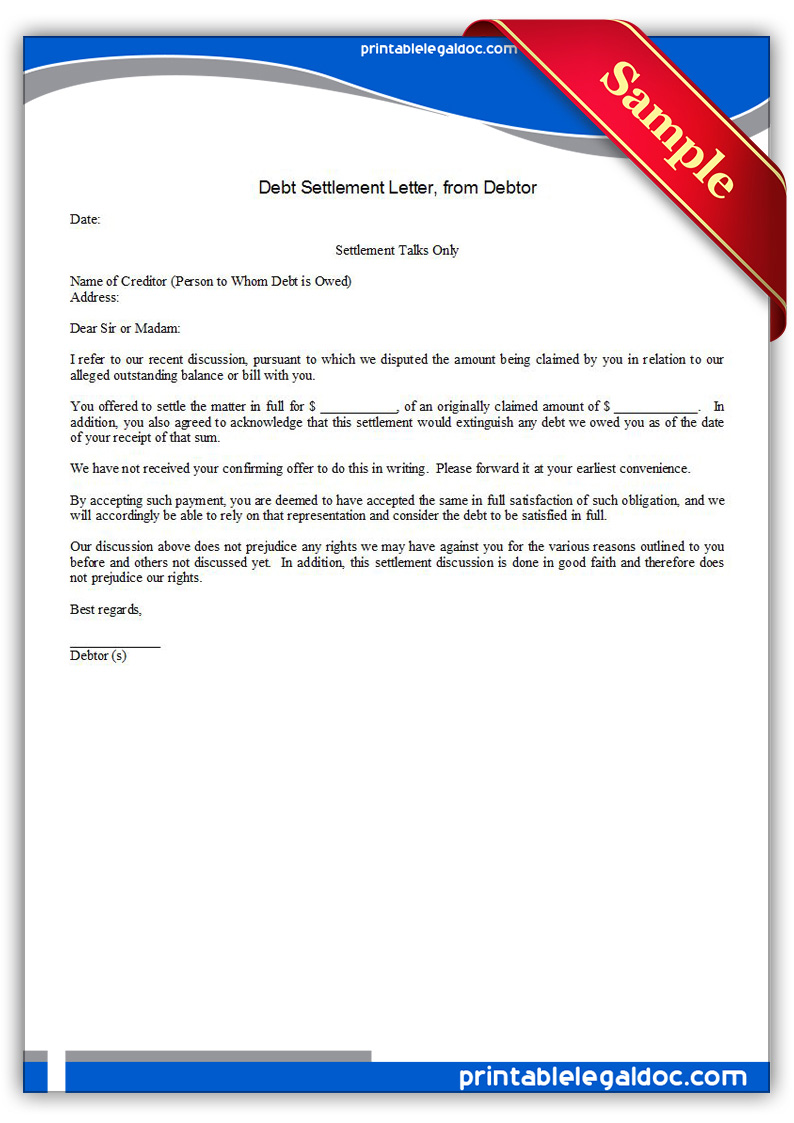 Free Printable Debt Settlement Letter Debtor Form GENERIC Free Printable Debt Settlement Letter Debtor Form GENERIC