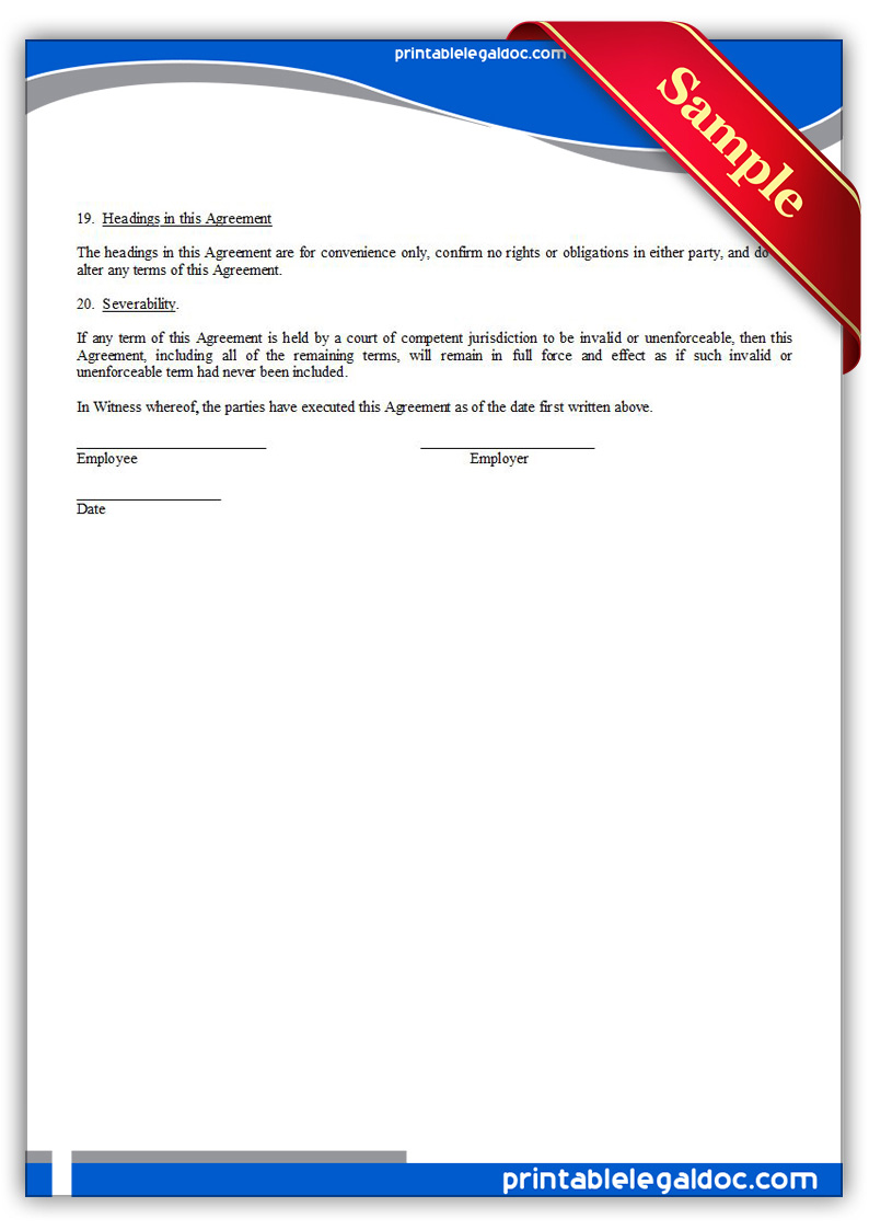 Free Printable Employment Agreement Form (GENERIC)