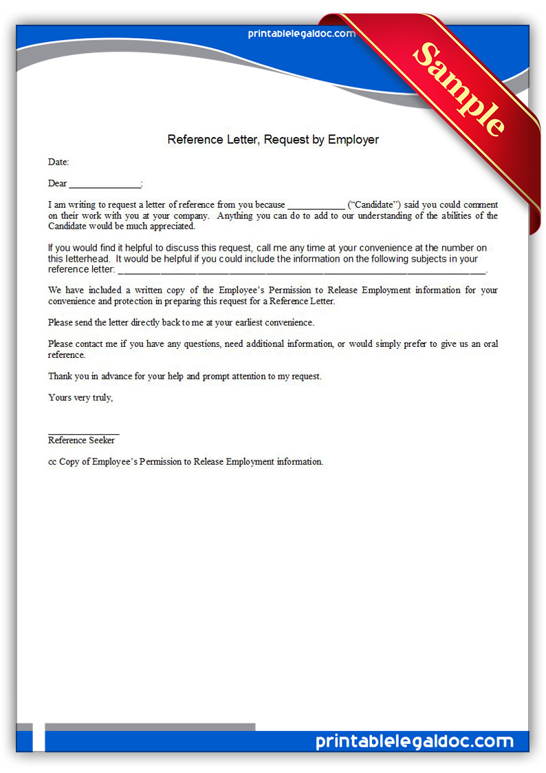 Free Printable Reference Letter, Request By Employer Form (GENERIC) Free Printable Reference Letter, Request By Employer Form (GENERIC)
