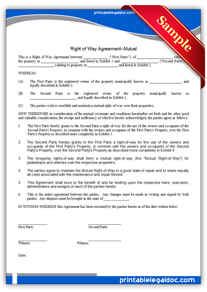 Free Printable Right Of Way Agreementmutual Form (GENERIC) Free Printable Right Of Way Agreementmutual Form (GENERIC)