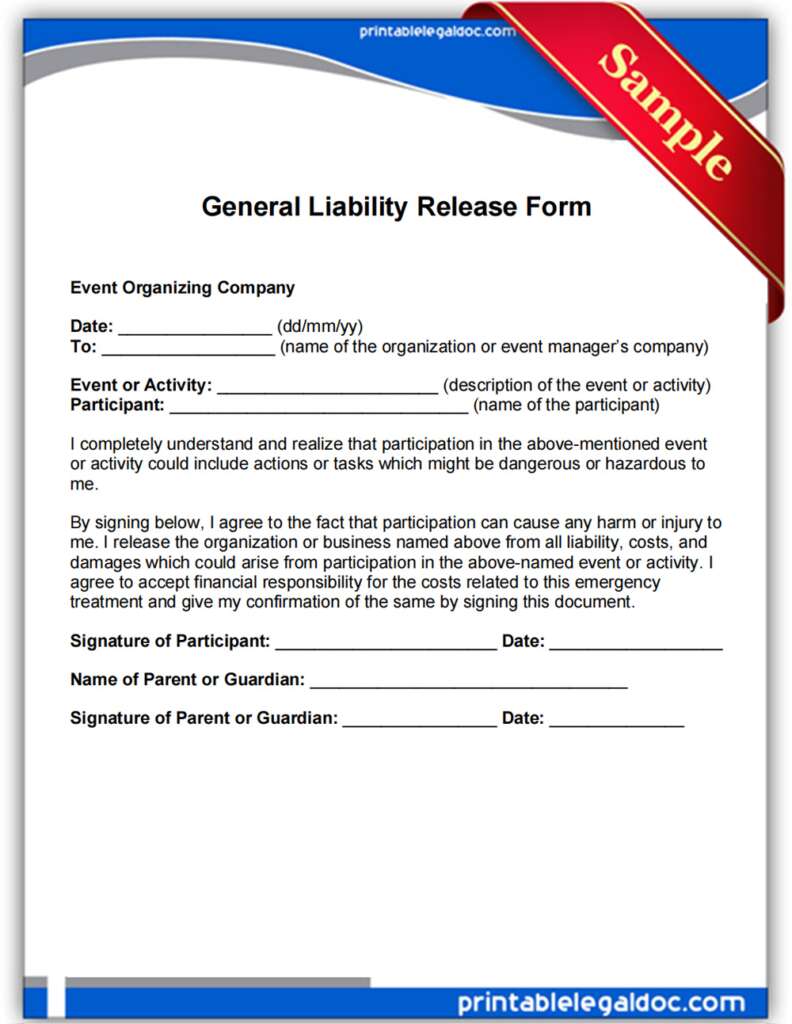 Free Printable Liability Waiver Form Template (GENERIC)