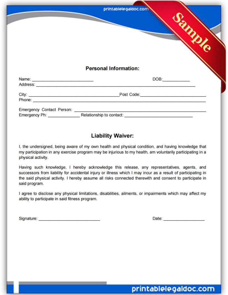 Free Printable Liability Release Form Template Form (GENERIC)