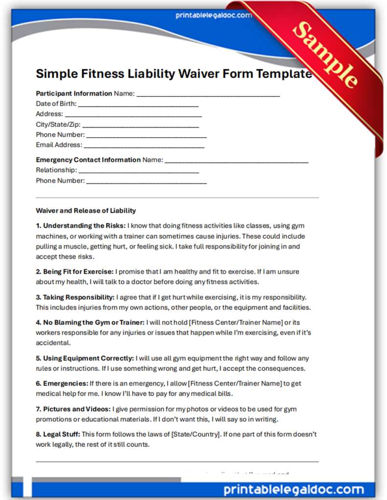 Free Printable Liability Waiver Form Template (GENERIC)