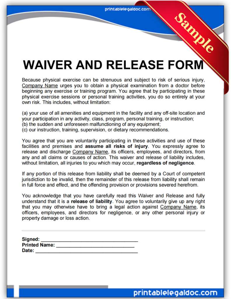 Free Printable Liability Release Form Template Form (GENERIC)